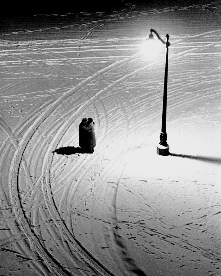 Joanne Durham, Woman and Man in Snow – DODGING THE RAIN